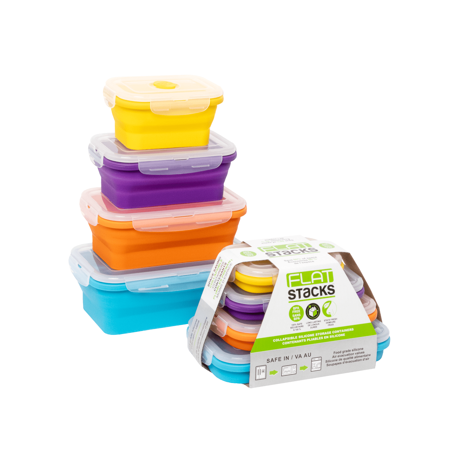 Flat Stacks Food Storage Container Set (4 Rectangle) – Ocean Canada