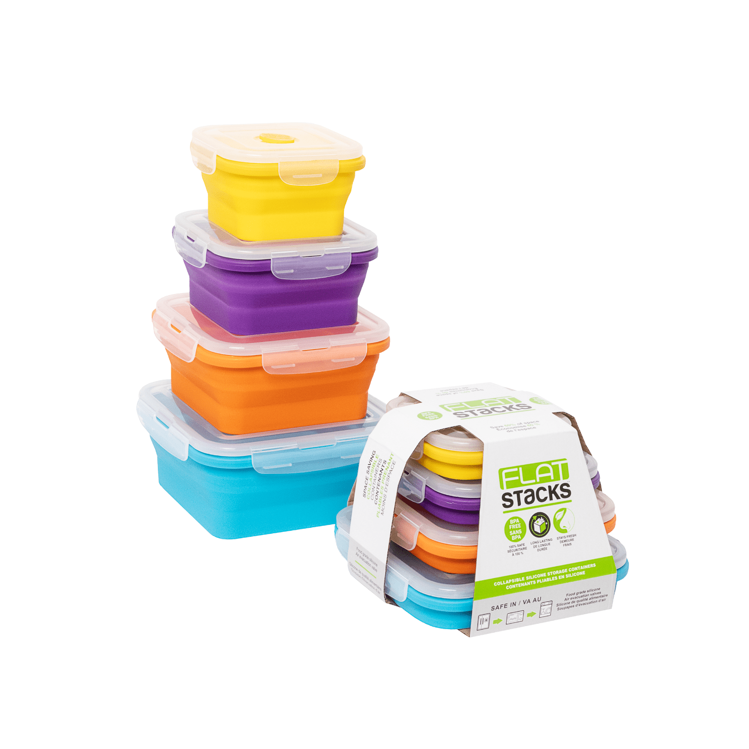 Flat Stacks Food Storage Container Set (4 Square) – Ocean Canada